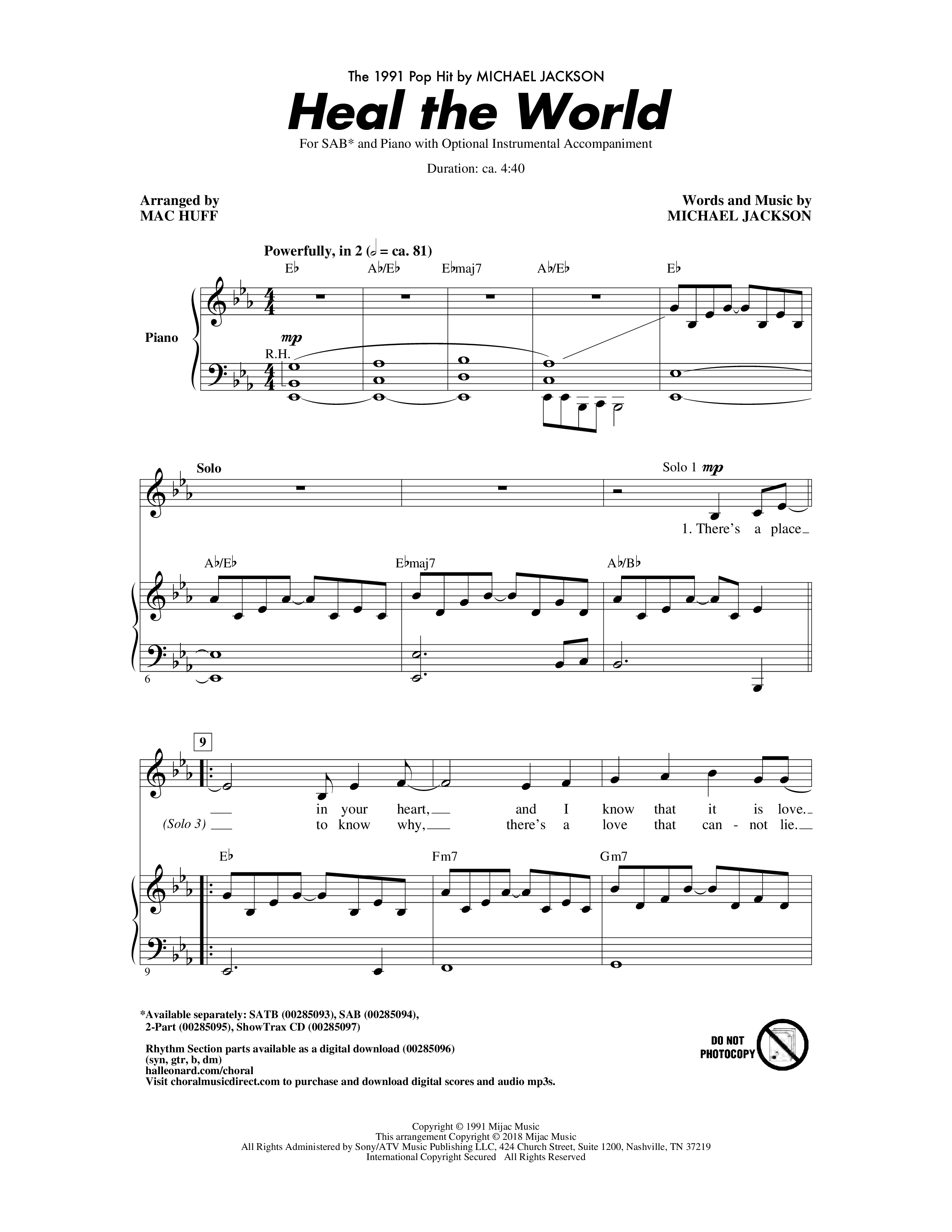 Play Official version of Heal the world Sheet Music by Michael Jackson ...