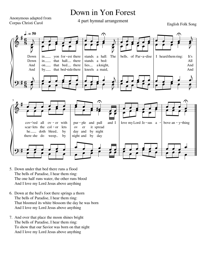 Down In Yon Forest Sheet music for Piano (SATB) | Musescore.com