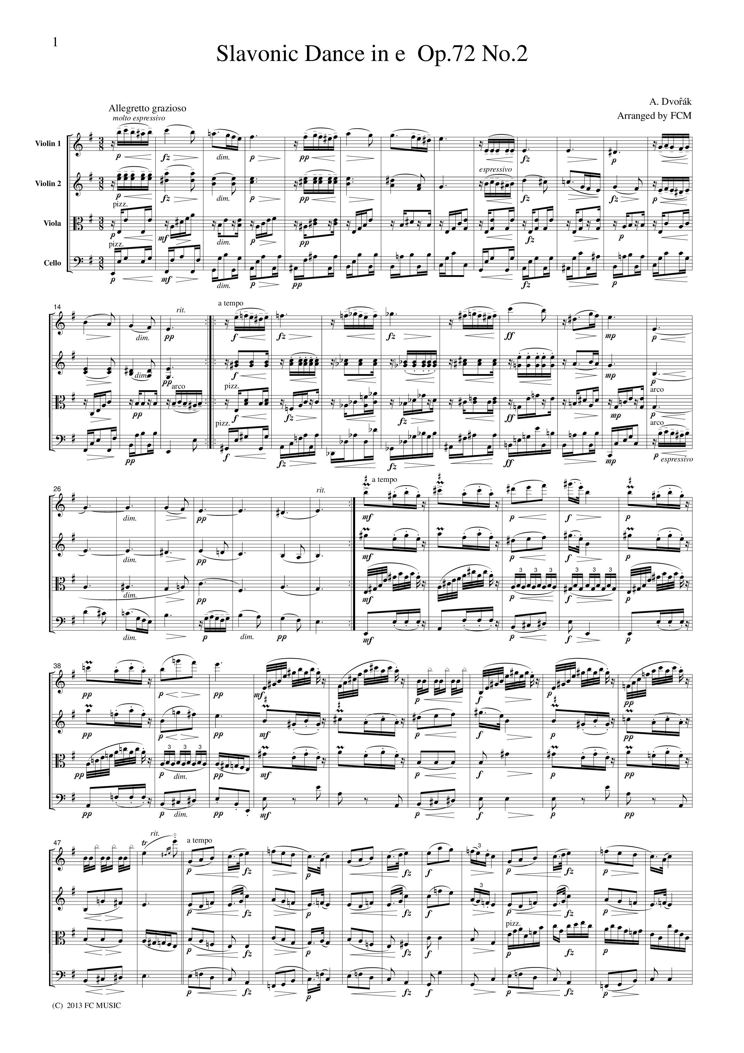 Play Official version of Slavonic Dance No. 2 sheet music by Antonín Dvořák for Violin, Viola ...