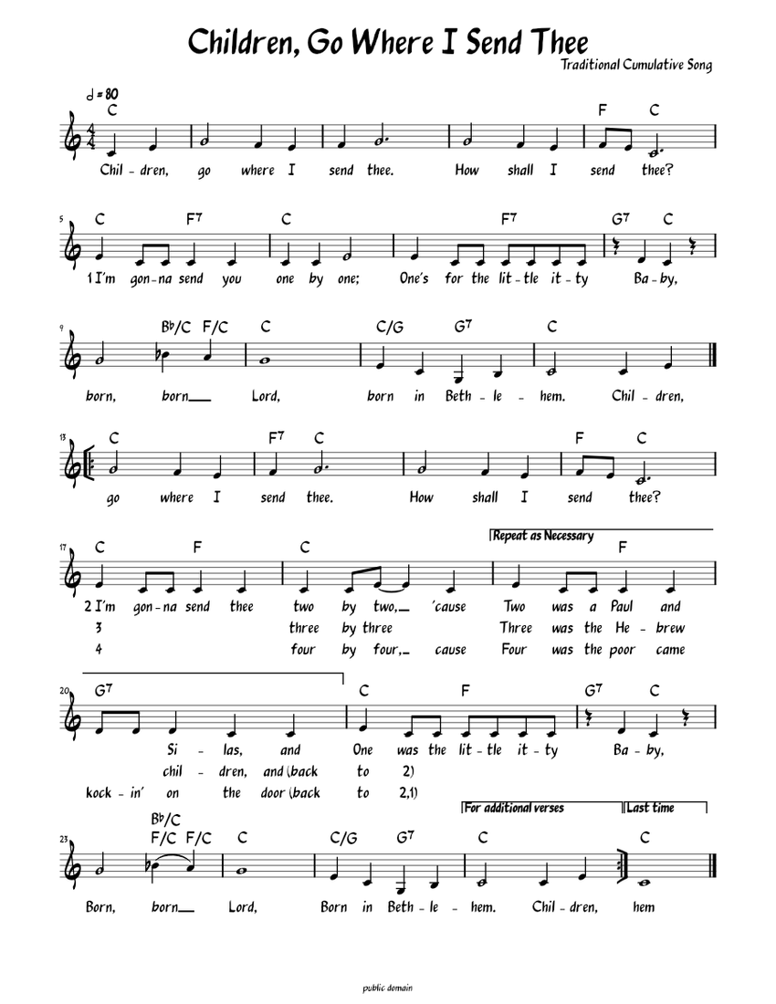 Children, Go Where I Send Thee (Lead sheet with lyrics ) Sheet music ...
