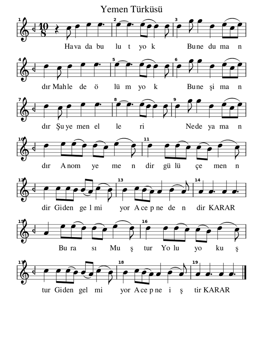 Yemen Türküsü Sheet music for Piano (Solo) Easy | Musescore.com