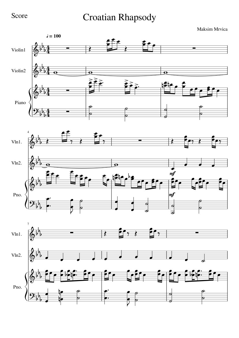 Croatian Rhapsody Sheet music for Piano, Violin (Mixed Trio ...