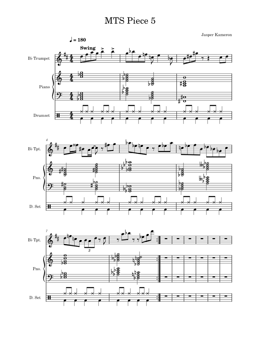 MTS Piece 5 Sheet music for Piano, Trumpet in b-flat, Drum group (Jazz ...