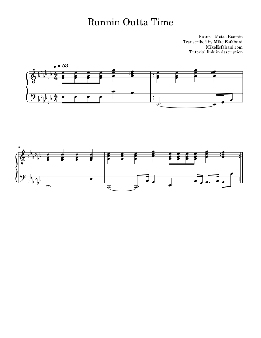 Runnin Outta Time - Future & Metro Boomin Sheet music for Piano (Solo ...