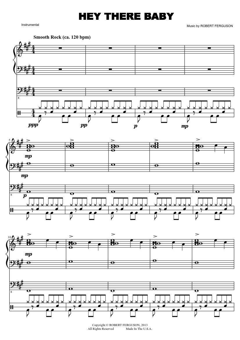 HEY THERE BABY Sheet music for Piano, Bass guitar, Drum group (Mixed ...