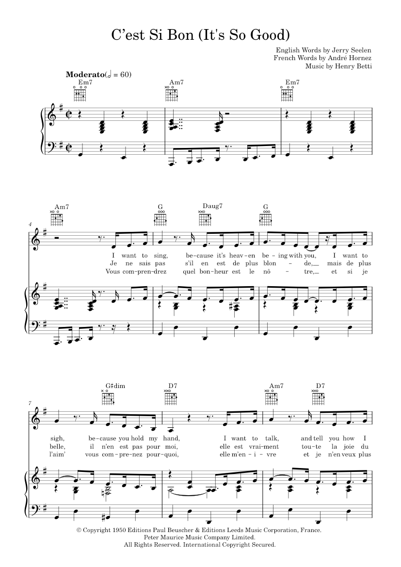 C'est si bon Sheet music for Piano, Vocals: Music Notes