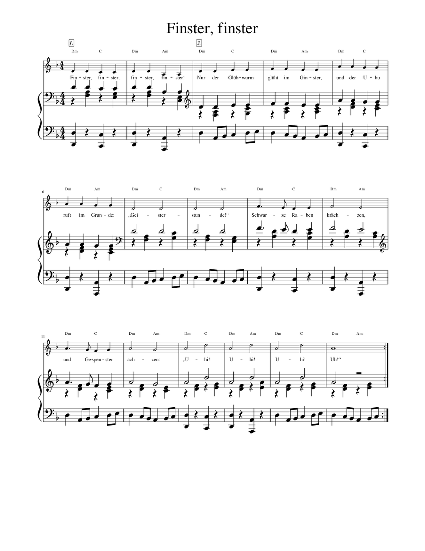 Finster finster Sheet music for Piano, Vocals (Solo) | Musescore.com