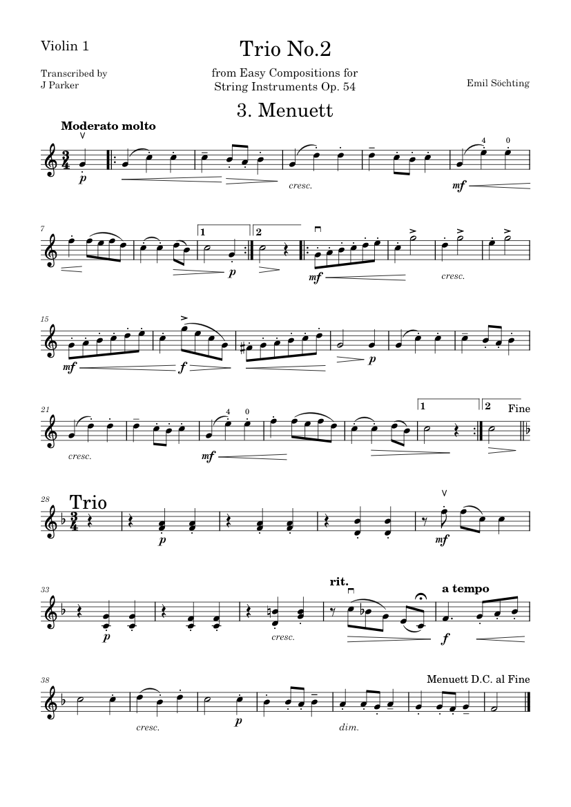 Easy String Trios No. 2 – Emil Söchting - Mvt 3. Violin 1 PART Sheet music for Violin (String ...
