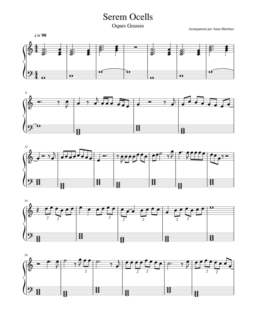 Serem ocells – Oques Grasses Sheet music for Piano (Solo) Easy ...