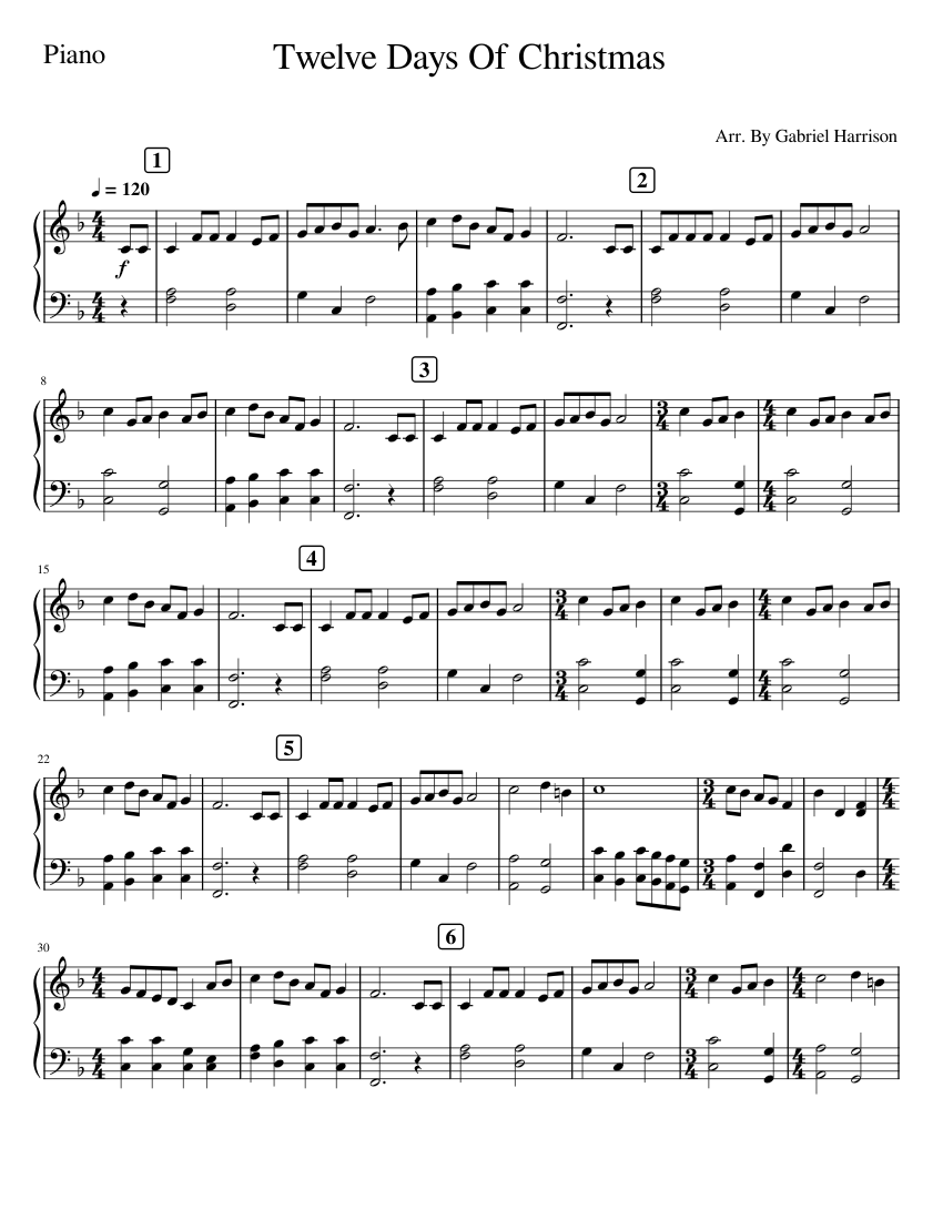 Twelve Days Of Christmas Sheet Music for Piano (Solo) Easy | MuseScore.com