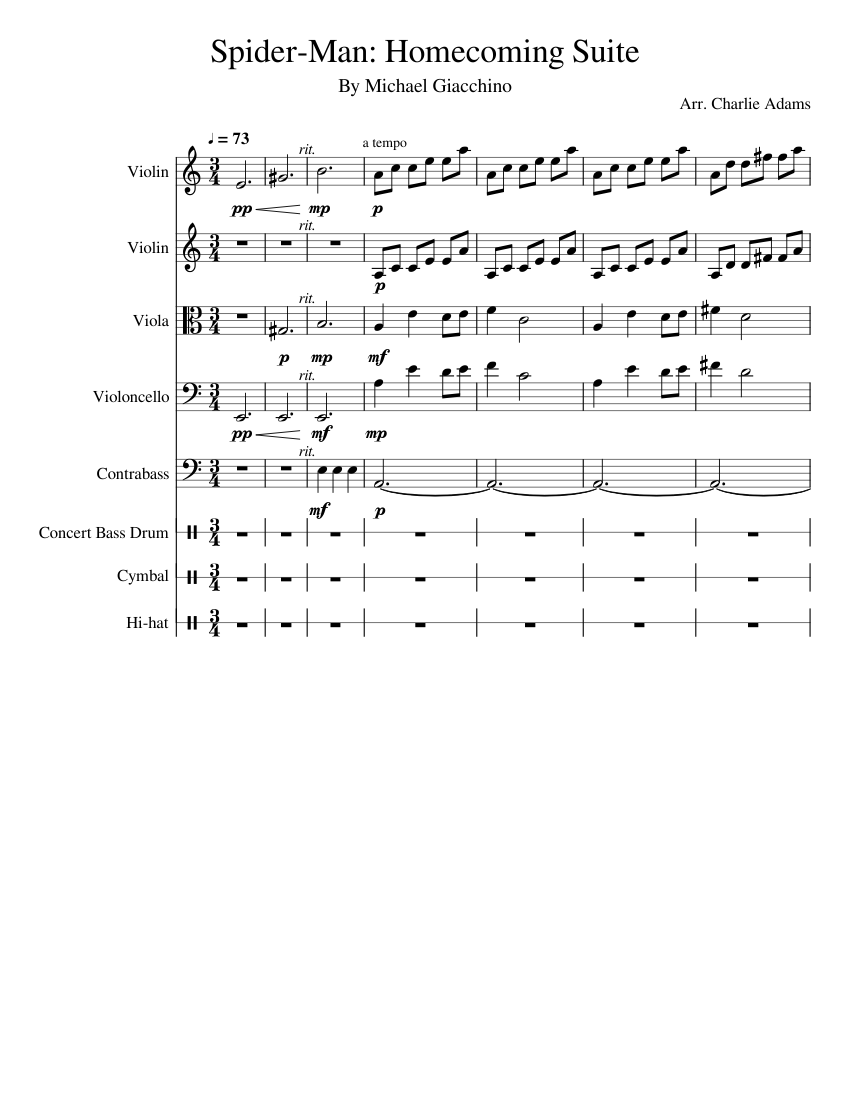 Spider-Man: Homecoming Suite for Orchestra Sheet music for Contrabass ...