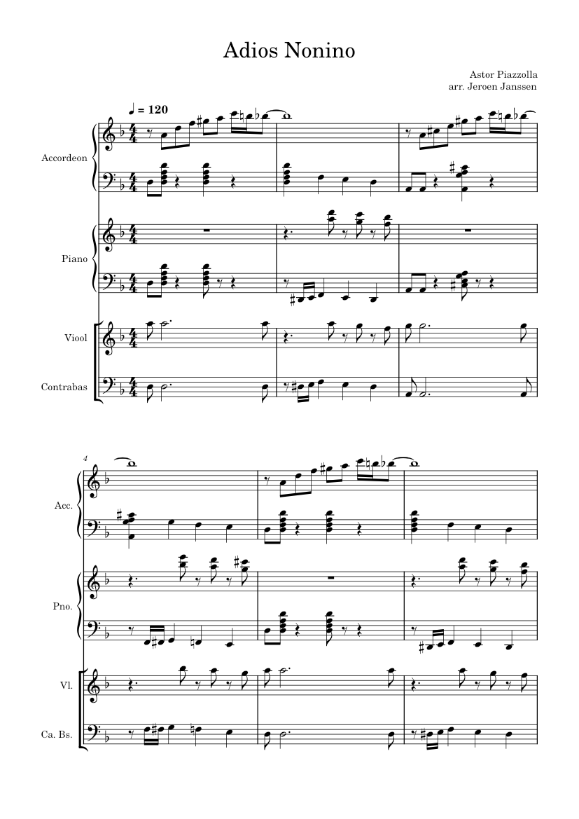 Adiós nonino – Astor Piazzolla Adios Nonino Sheet Music for Piano ...