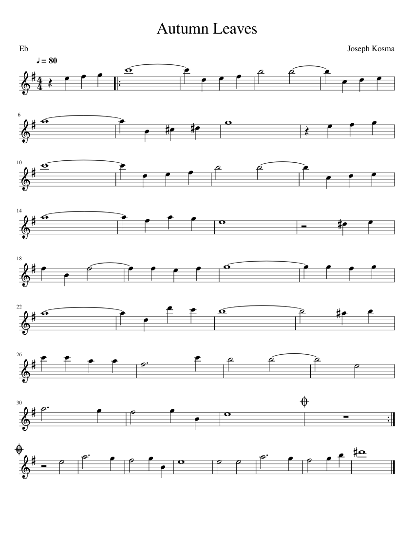 Autumn Leaves Sheet Music for Saxophone alto (Solo) | MuseScore.com