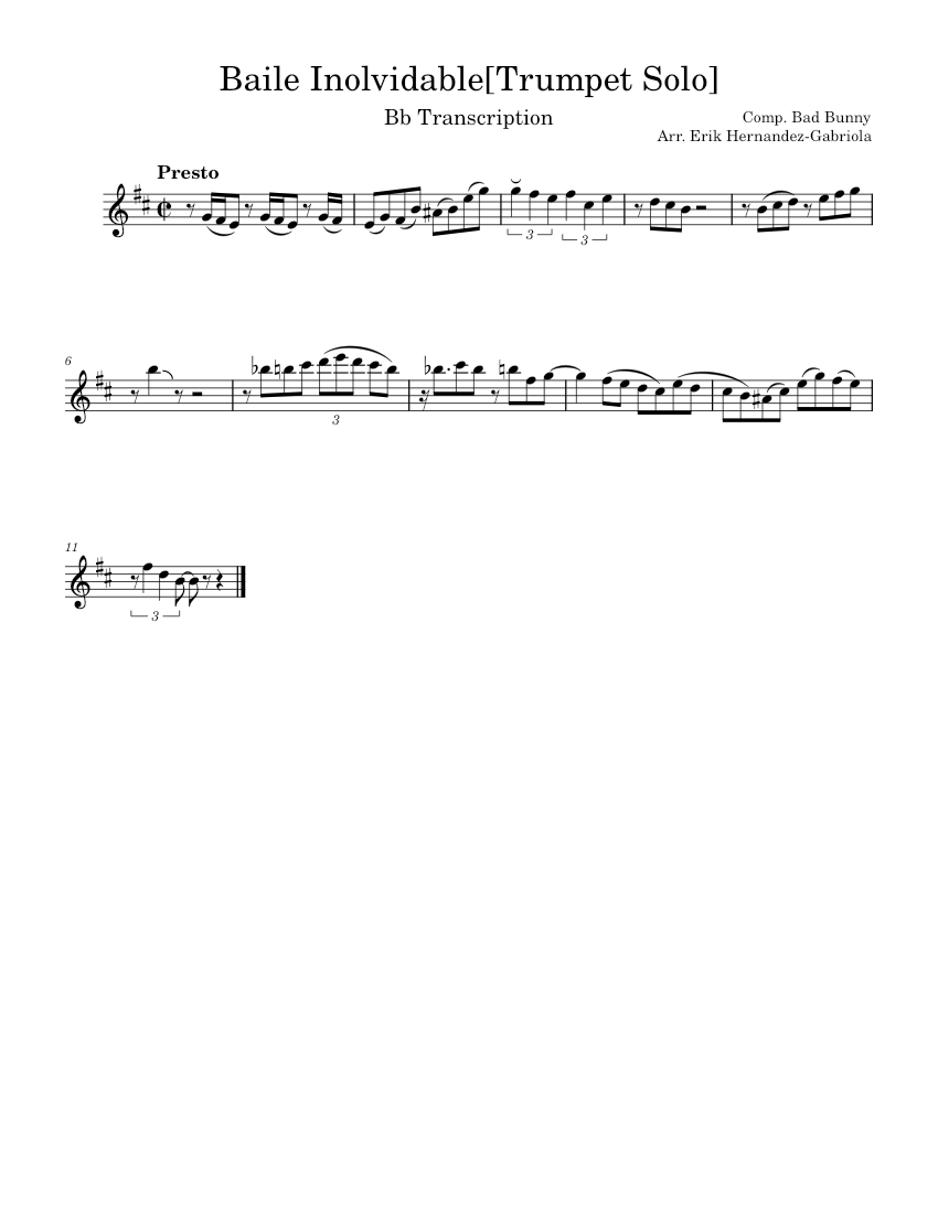 BAILE INoLVIDABLE – Bad Bunny Sheet Music for Trumpet other (Solo ...