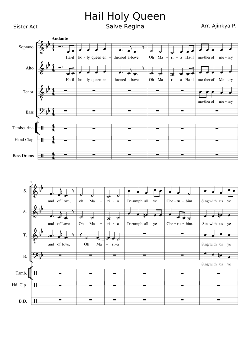 Hail Holy Queen Salve Regina (Oh Maria) Sister Act Sheet Music for ...