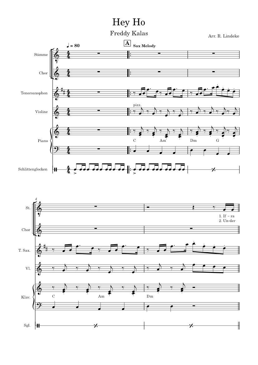 Hey ho – Freddy Kalas Sheet Music for Piano, Saxophone tenor, Violin ...
