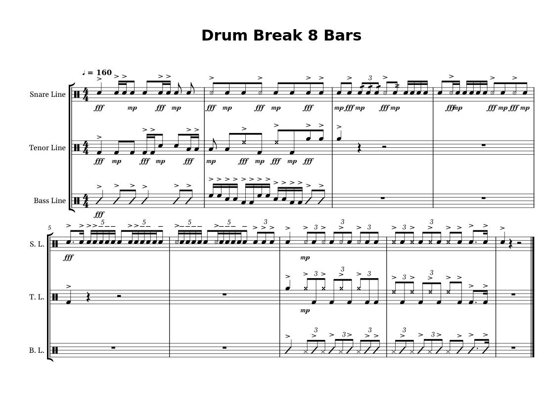 Drum Break Four Bars Sheet music for Snare drum, Tenor drum, Bass drum ...
