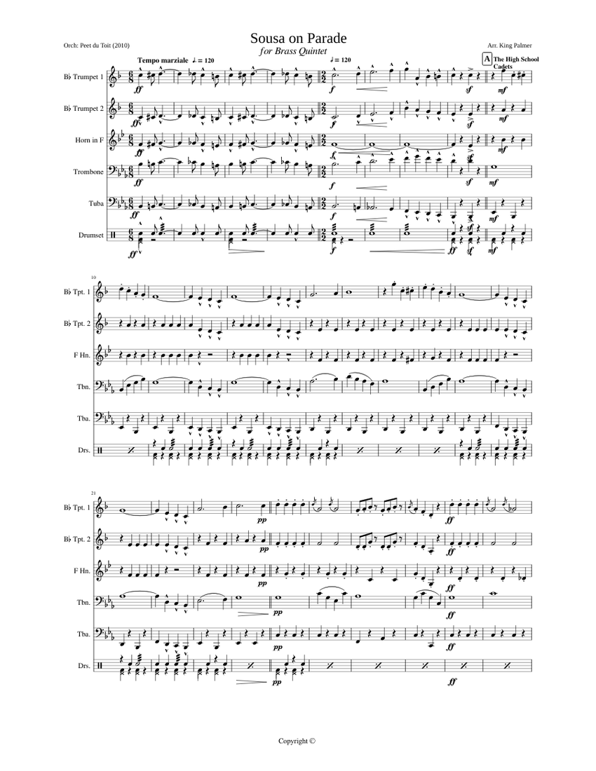 Sousa on Parade arr. King Palmer (Brass Quintet & Percussion) Sheet ...