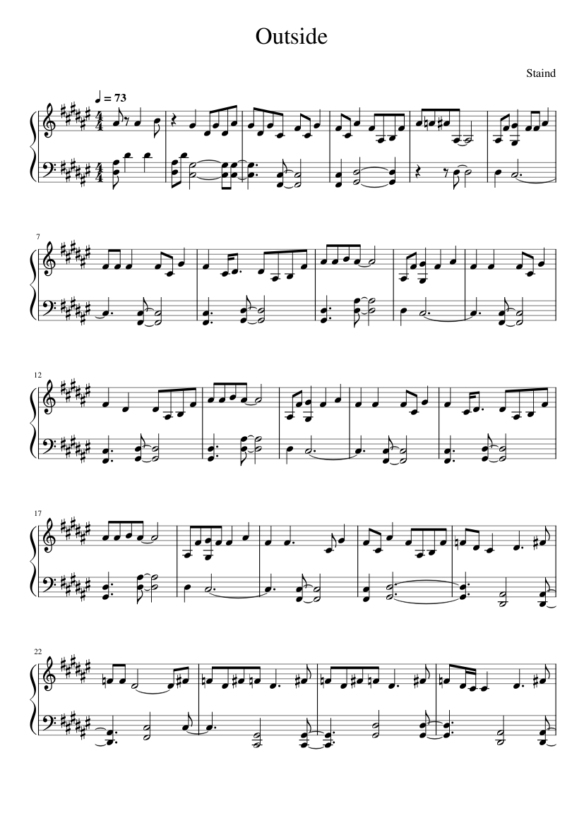 Outside – Staind Sheet Music for Piano (Solo) easy | MuseScore.com