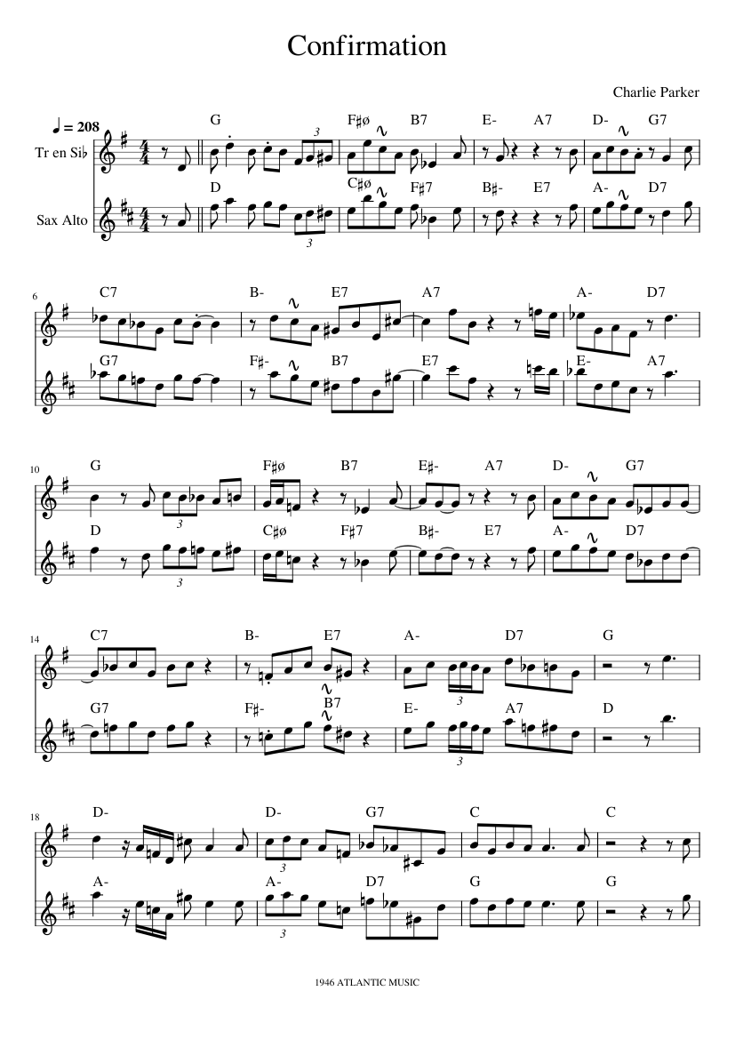 Confirmation - Charlie Parker for Trumpet & Sax Sheet Music with Chords ...