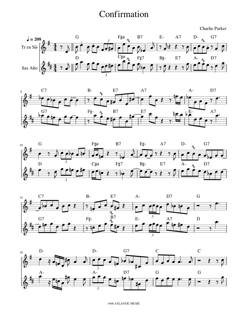Confirmation - Charlie Parker for Trumpet & Sax Sheet music for ...