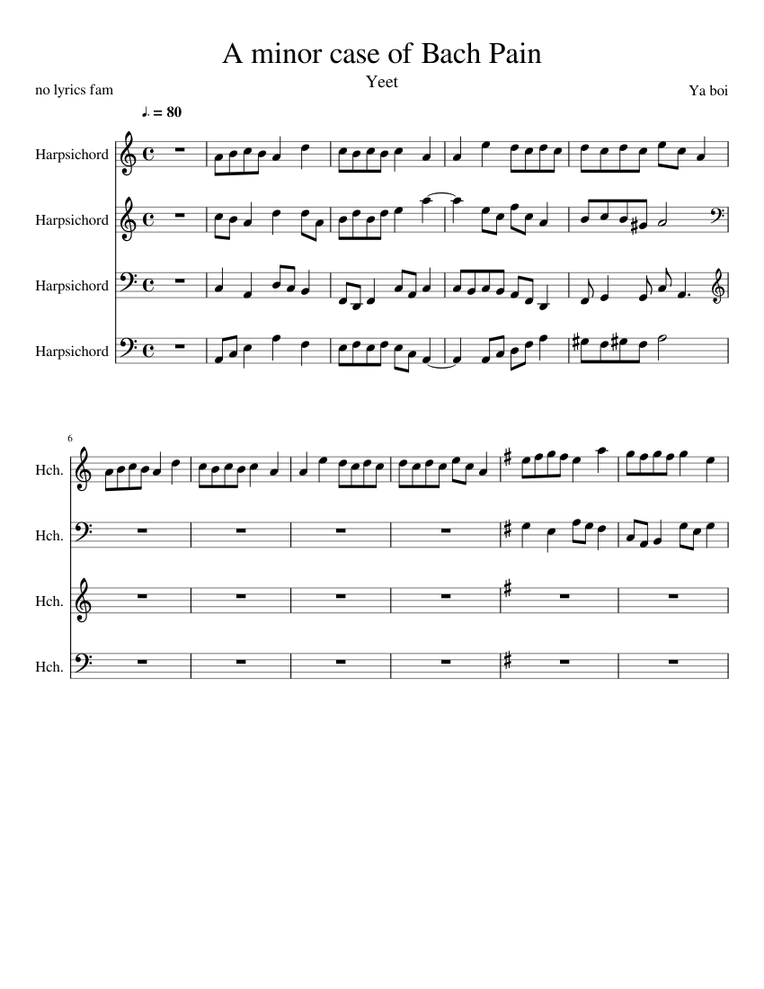 A minor Case of Bach Pain Sheet music for Harpsichord (Mixed Quartet ...
