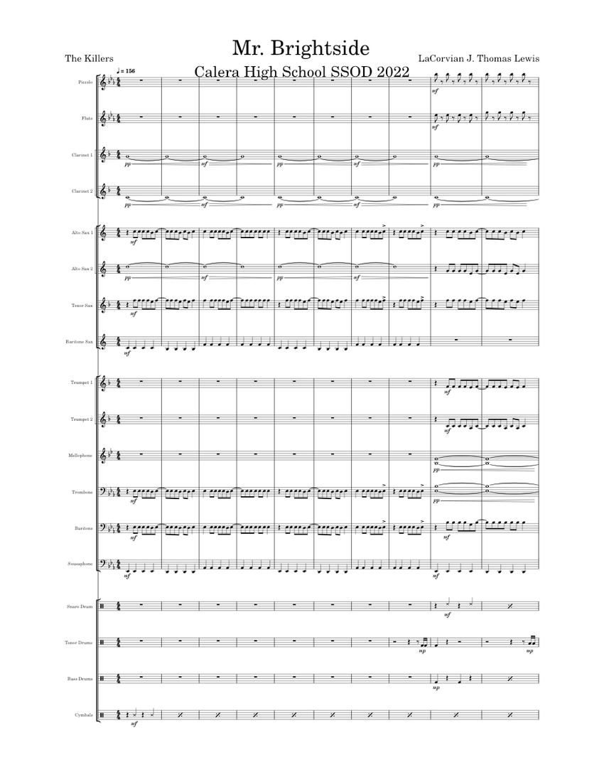 Mr. Brightside – The Killers Sheet music for Trombone, Flute piccolo ...