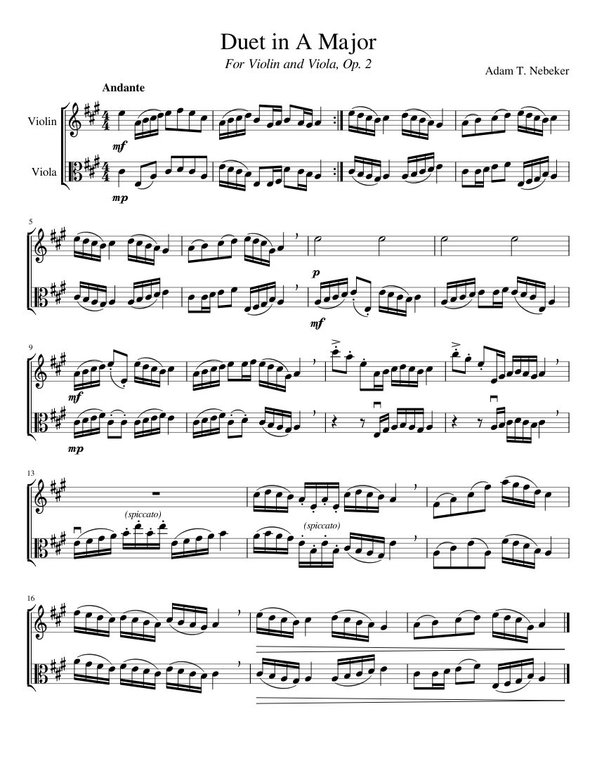 Duet in A Major for Violin and Viola, Op. 2 Sheet music for Violin ...