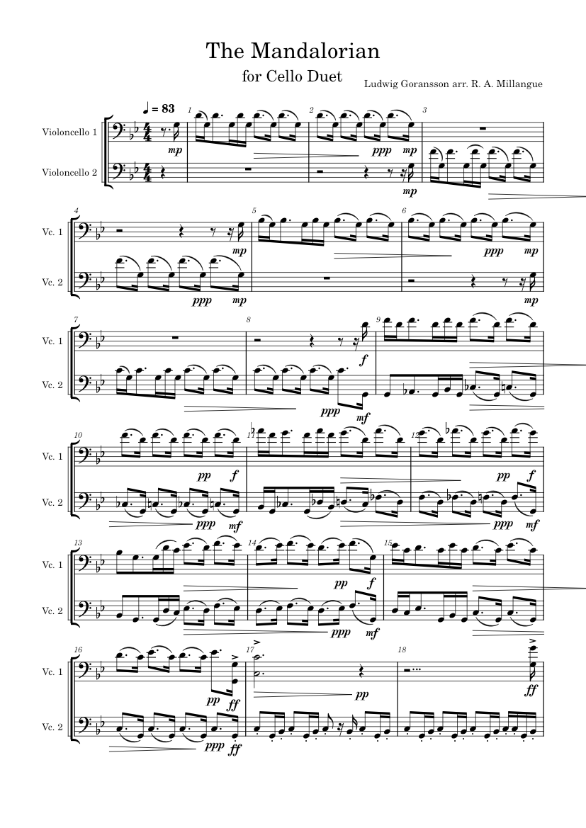 The Mandalorian Main Theme (Cello Duet) - Ludwig Goransson Sheet music ...