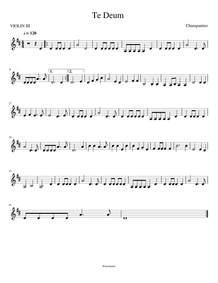 Te Deum Violin III Sheet music for Piano (Solo) Easy | Musescore.com