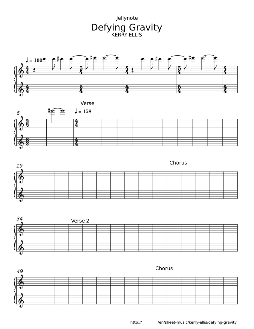 Defying gravity wicked in rock - Kerry Ellis Sheet music for Piano ...