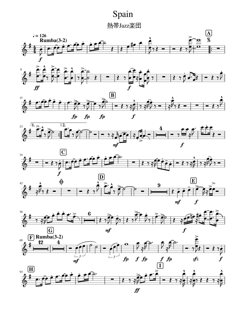 Spain 熱帯Jazz楽団 Trumpet 1st - piano tutorial