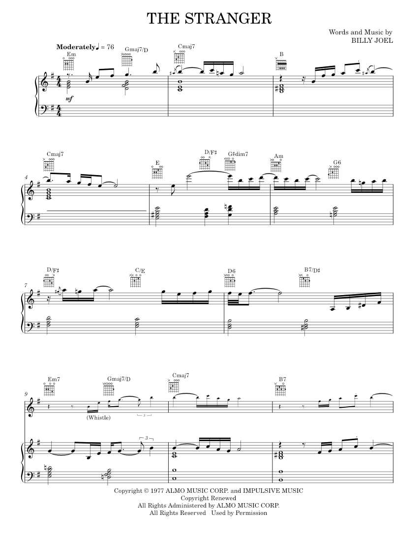 the stranger Sheet music for Piano, Vocals by Billy Joel: Music Notes ...