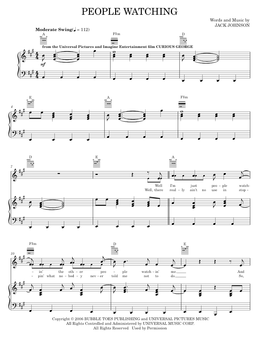 Play Official version of People Watching sheet music by Curious George ...