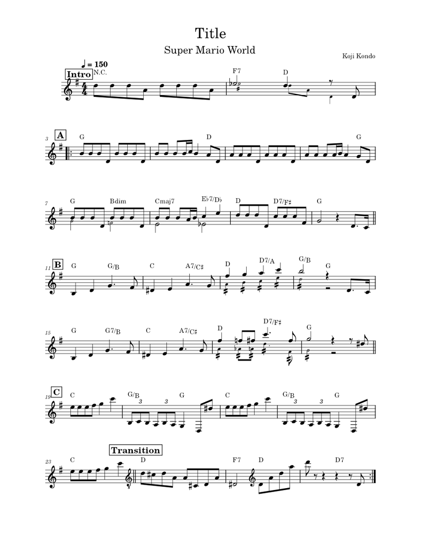 Super Mario World - Title Theme – Koji Kondo 1. Title Sheet music for ...