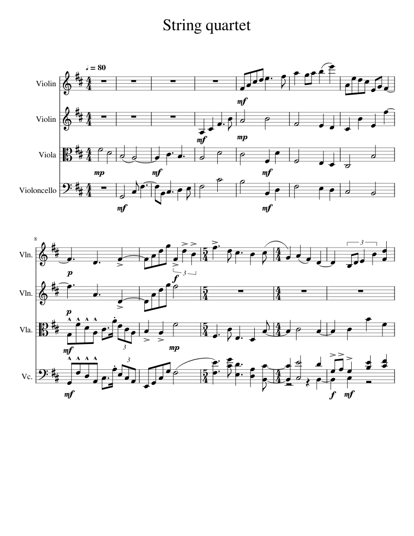String quartet Sheet music for Violin, Viola, Cello (String Quartet ...