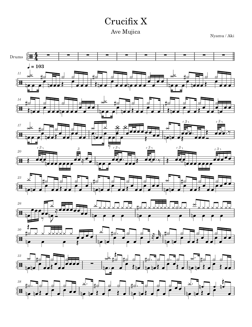 Ave Mujica - Crucifix X - DrumScore[TABS] Sheet Music for Drum group ...