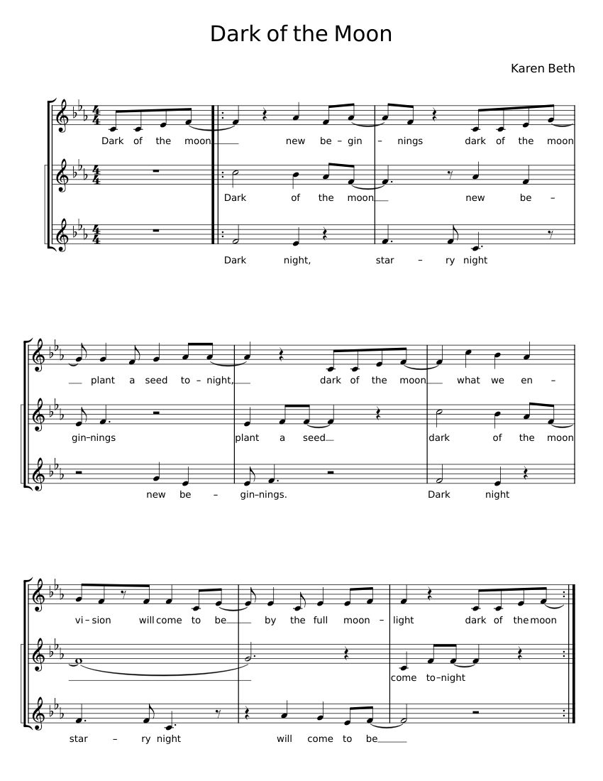 Dark of the Moon – Karen Beth Sheet music for Synthesizer (Mixed Trio ...