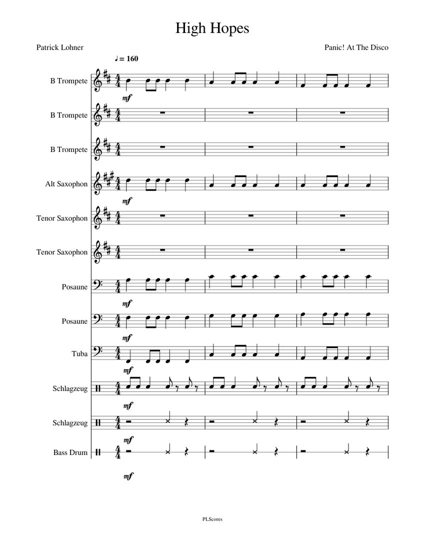 High Hopes Sheet music for Trumpet (In B Flat), Trombone, Drum Group ...