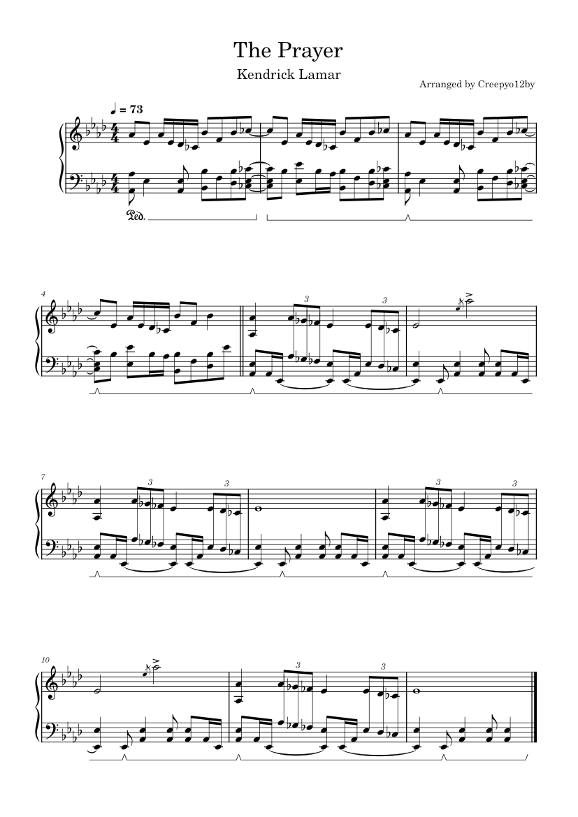Prayer – Kendrick Lamar Sheet Music for Piano (Solo) | MuseScore.com