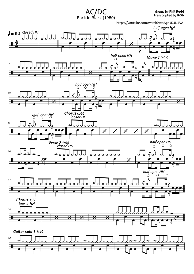 Back In Black - AC/DC Sheet music for Drum group (Mixed Ensemble ...