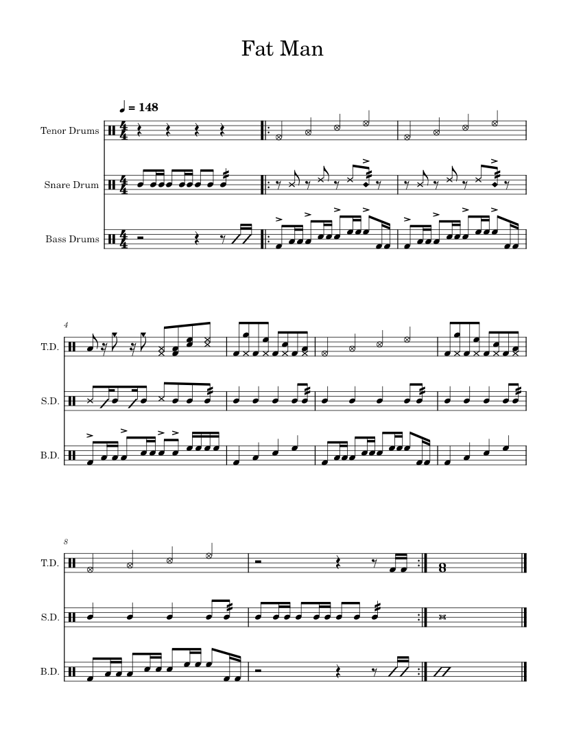 Fat Man Drum Cadence - piano tutorial