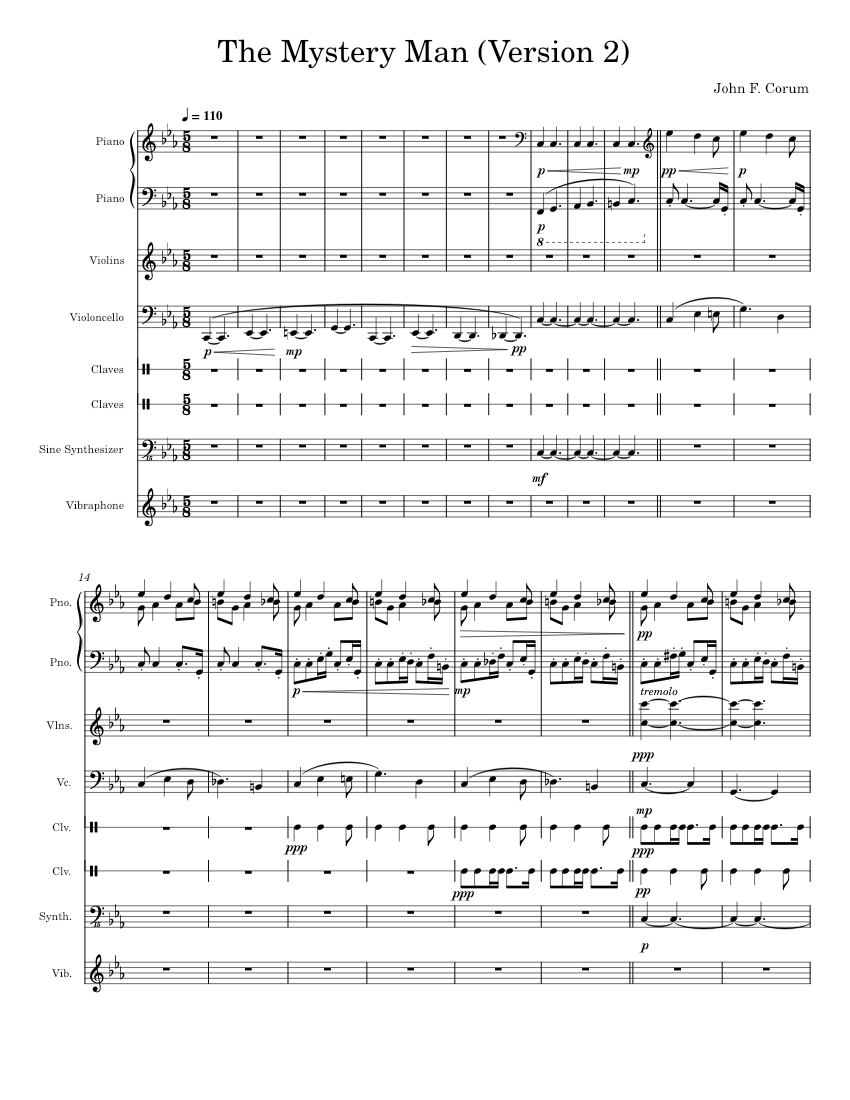 The Mystery Man Theme Sheet music for Piano, Vibraphone, Cello, Strings ...