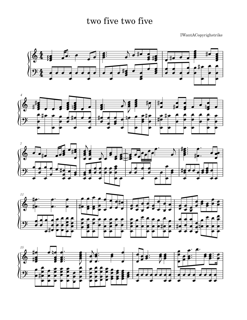 Two Five Two Five Sheet music for Piano (Solo) | Musescore.com