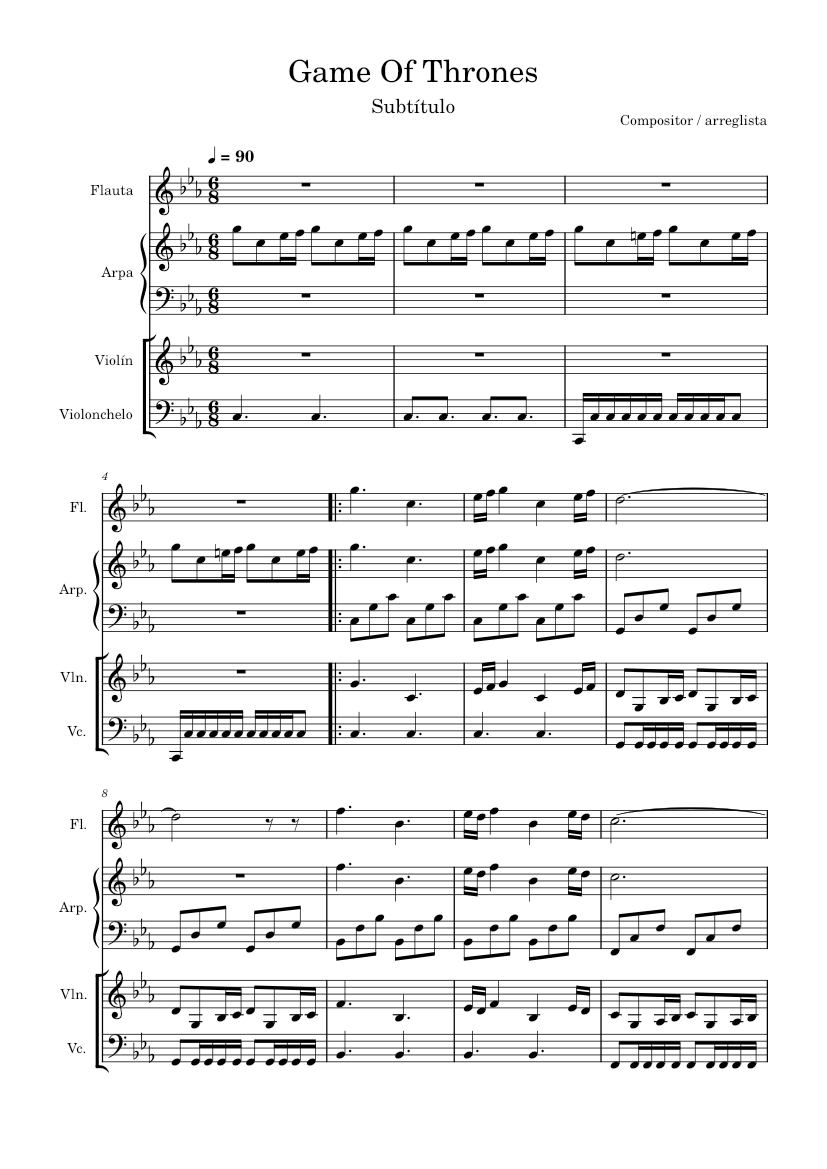 Game of Thrones Sheet music for Flute, Violin, Cello, Harp (Mixed ...