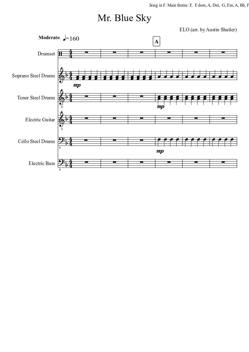 Mr. Blue Sky Sheet music for Guitar, Bass guitar, Drum group, Steel ...