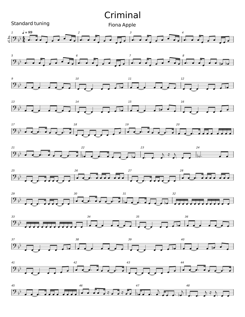 Criminal - Fiona Apple Sheet music for Bass guitar (Solo) | Musescore.com