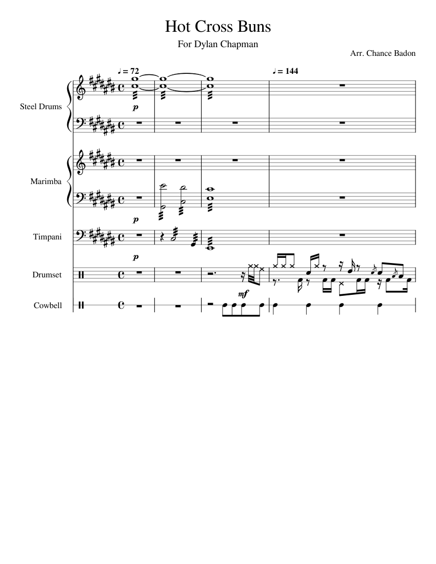 Hot Cross Buns for Percussion Ensemble Sheet music for Timpani, Drum ...