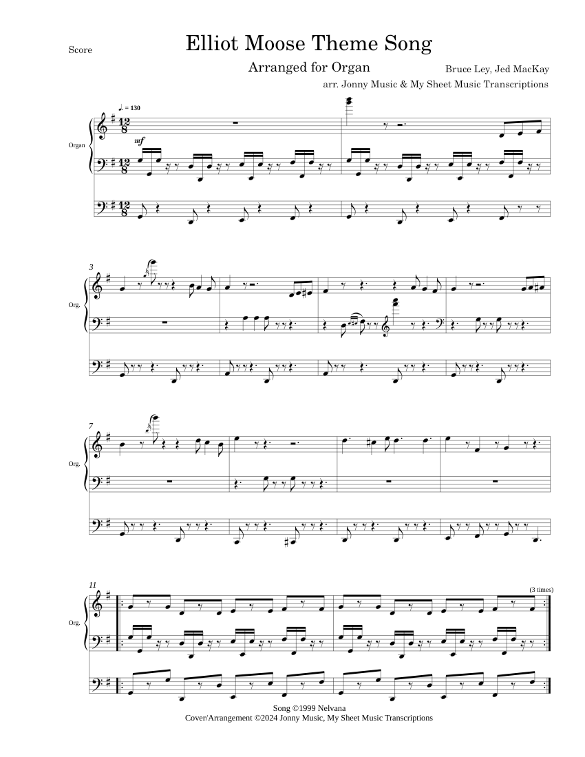 Elliot Moose Theme Song Organ Cover Sheet music for Organ (Solo ...