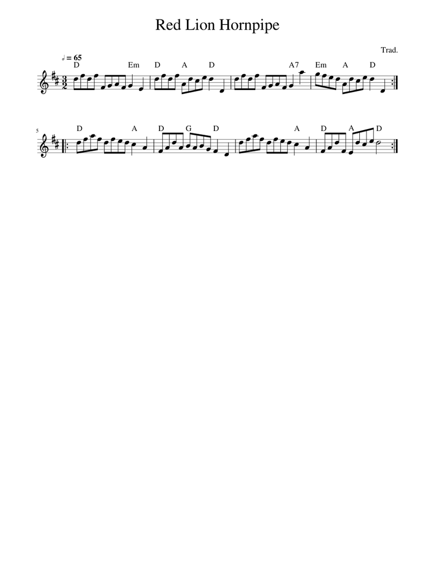 Traditional music - Red Lion Hornpipe Sheet music for Piano (Solo) Easy ...